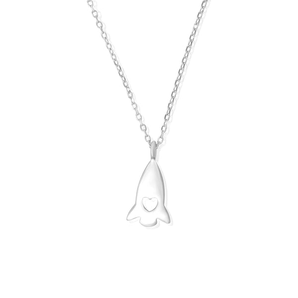 N-7005 Heart Rocket Ship Charm and Necklace Set | Teeda